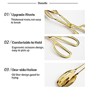 IAXSEE 2 Pieces Buffet Salad Tongs for Kitchen Serving and Cooking, Stainless Steel Food Scissor Tongs, Catering Utensil for Bread Cake Bake Steak Barbecue (Gold)