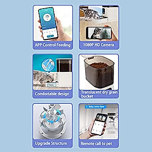 DBNAU Automatic Cat Feeder with 1080P HD Camera, Smart WiFi Pet Feeder with APP Control for 6L Pet Dry Food, Stainless Steel Bowl, 8 Meals Per Day, Voice and Video Calling Pets