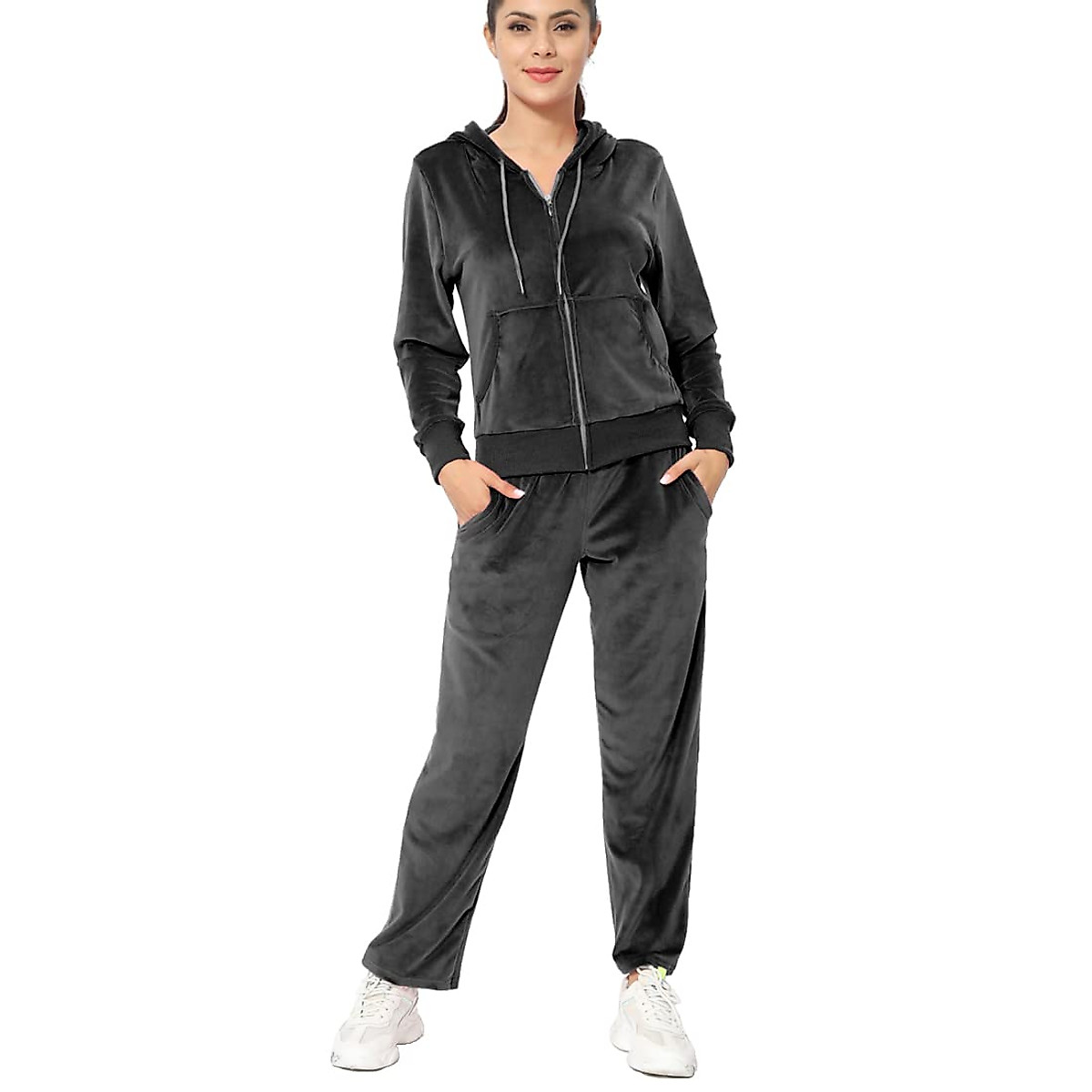 MINANUO Velour Tracksuit Womens 2 Pieces Joggers Loungewear Outfits for Women Black Fashion Cotton Jogging Suits for Women xl Sweatsuits Set Soft Sport Pants(Black 06,XL)