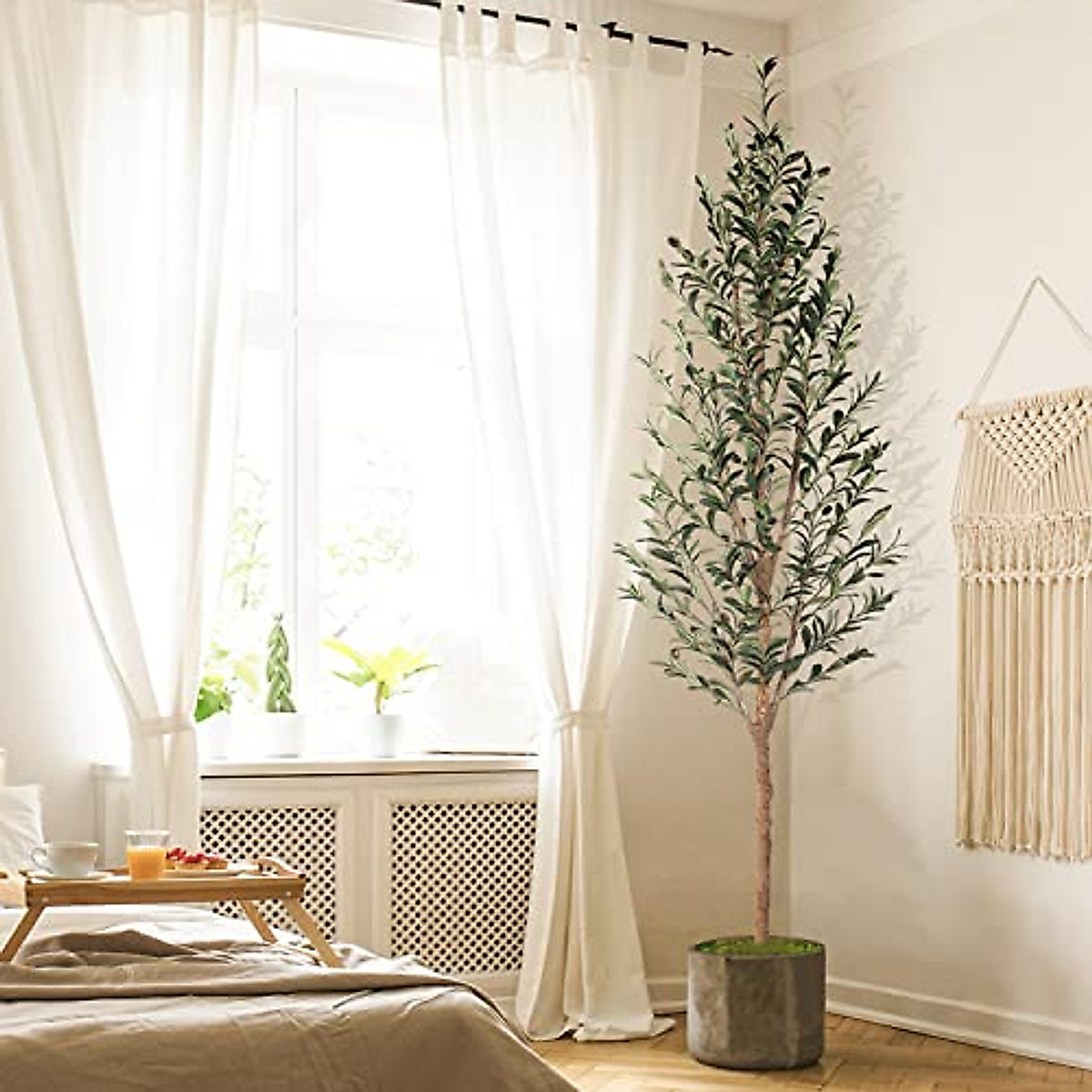 OXLLXO 7ft Artificial Olive Tree (82in) Tall Fake Potted Olive Silk Tree with Planter Large Faux Olive Branches and Fruits Artificial Tree for Office Living Room Home Floor Decor (Indoor/Outdoor)