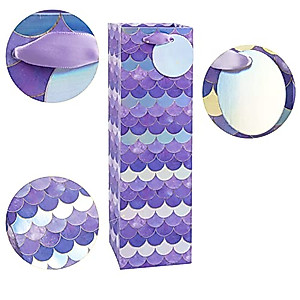 MAYPLUSS Gift Bags Set - 4 Pack - Purple & Silver Fish Scales With Purple Tissue Paper for Mermaid Party, Birthday, Wedding and more