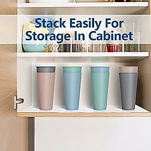 WANCHIY Reusable Plastic Cups- 20 oz Plastic Cups, Plastic Tumblers Set of 8, Unbreakable Plastic Drinking Glasses - Colorful Stackable Party Cups Set (Pack 8-20oz)