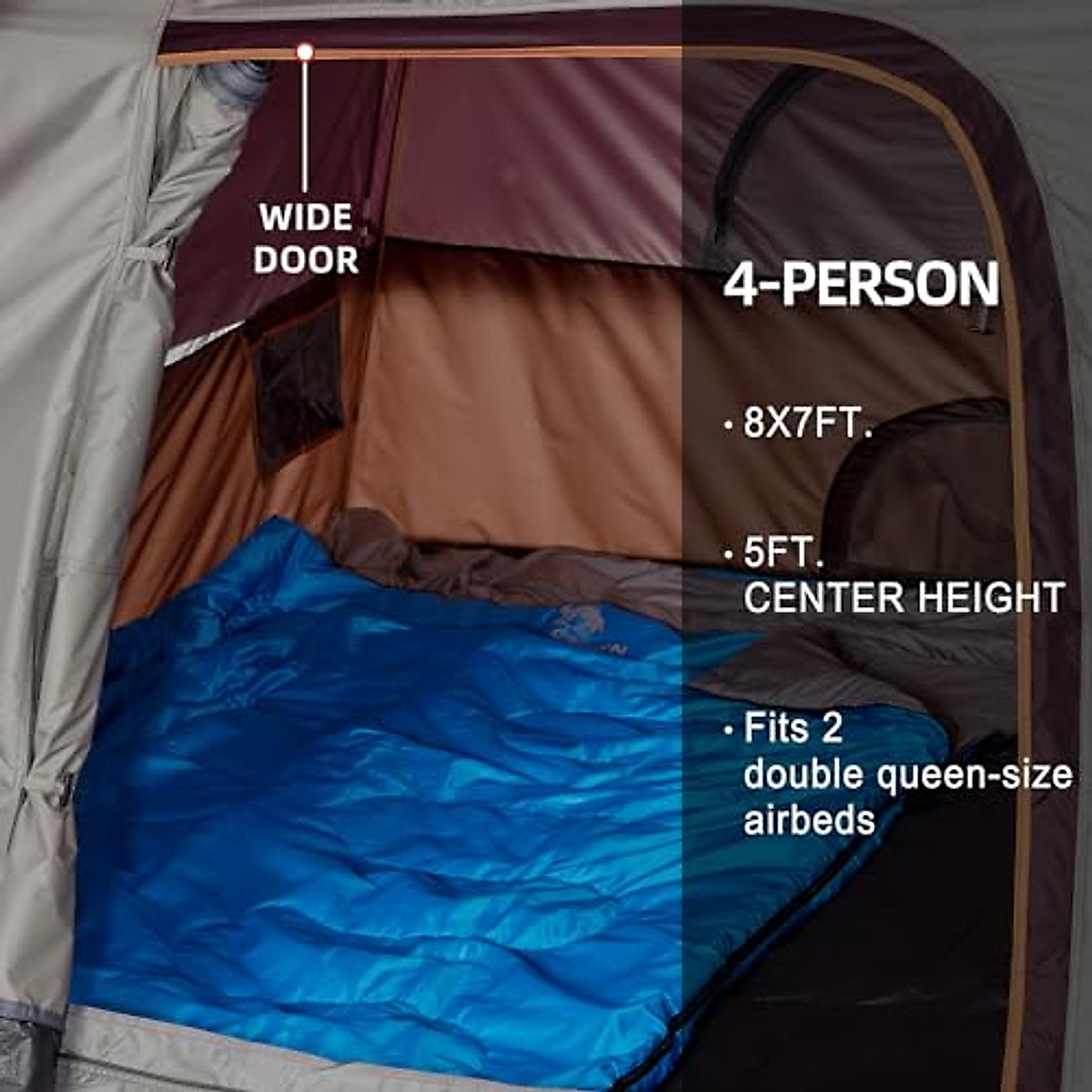 CAMEL CROWN Tents for Camping 4 Person Tent Waterproof Easy Setup Backpacking Tents with Floor Mats 3/4/5 Person Family Tent for Outdoor Hiking