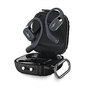 [Newest Secure Lock] Alquar for SHOKZ OpenFit T910 Case Cover, Silicone Protective Scratch Shock Resistant Cover ONLY Compatible with SHOKZ OpenFit T910 Earbuds Charging Case with Carabiner(Black)