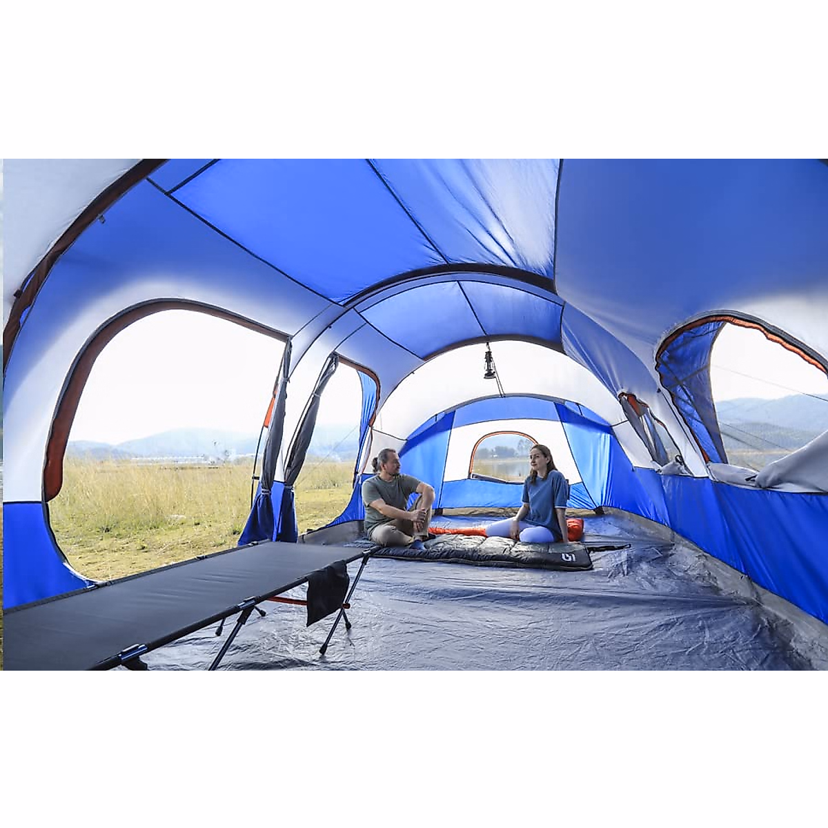 CAMPROS Tent-12-Person-Camping-Tents, Waterproof Windproof Family Tent with Top Rainfly, 6 Large Mesh Windows, Double Layer, Easy Set Up, Portable with Carry Bag, for All Seasons - Blue