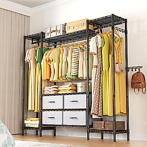 Large Garment Rack Heavy Duty Clothes Rack,Freestanding Closet Portable Clothing Rack with 8 Adjustable Wire Shelves,3 Hang Rods,4 Fabric Drawers,2 Hooks,Metal Closet Storage Wardrobe,MaxLoad 900lbs