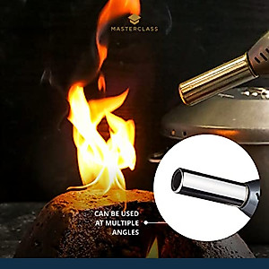 MasterClass Blow Torch, Refillable Chef Blow Torch, Adjustable Anti-flare Flame, Non-Slip Metal Body, Grey/Silver