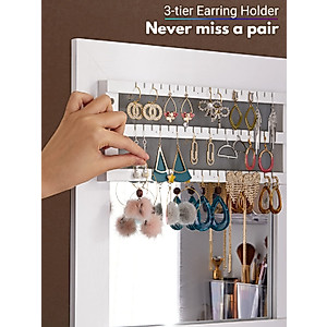 YOKUKINA LED Mirror Jewelry Armoire Wall & Door Mounted - Full length mirror jewelery cabinet w/Large Lockable Mirror Organizers and Storage