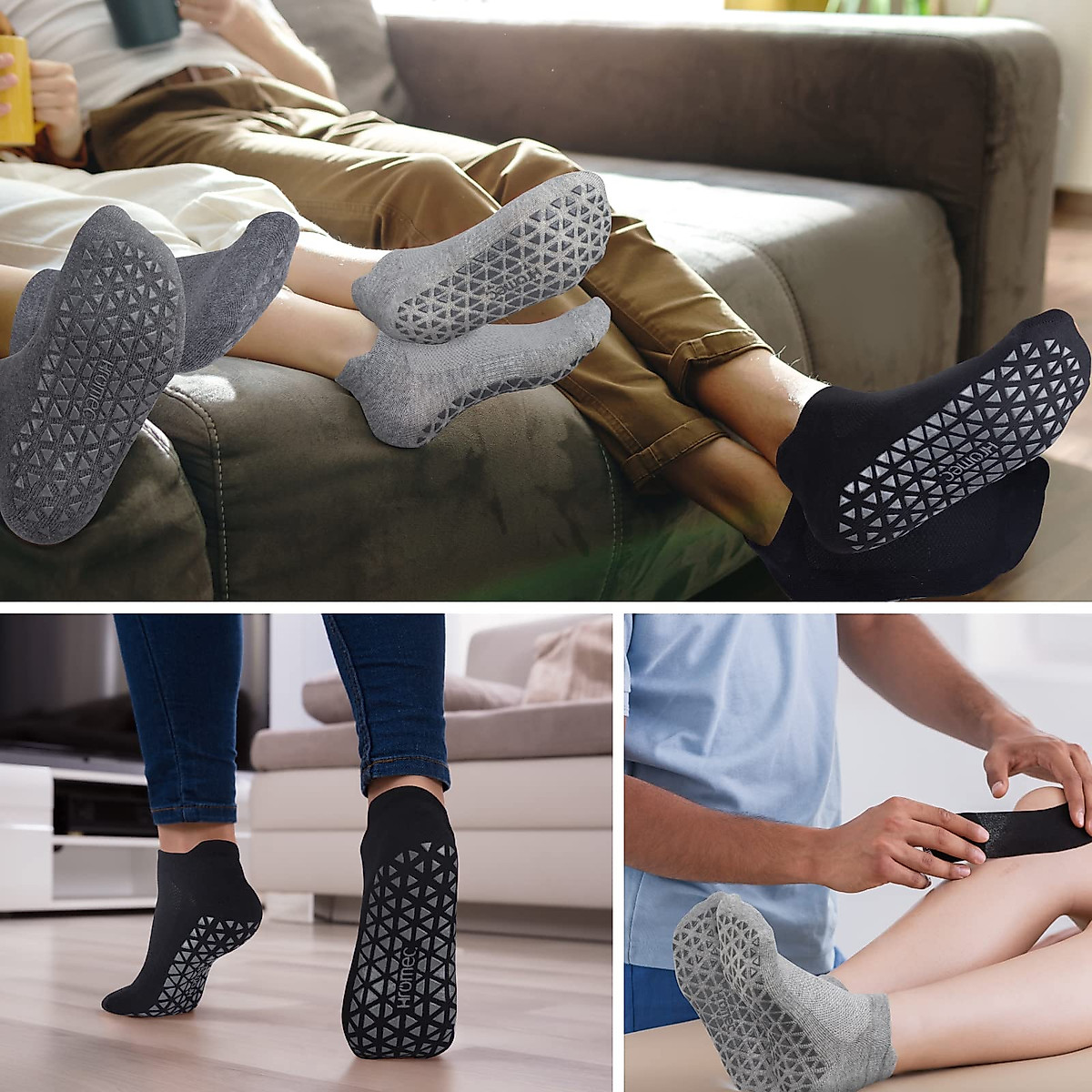 Non Slip Yoga Socks with Grips for Pilates, Ballet, Barre, Barefoot,Bikram,Hospital Anti Skid Socks for Women and Men