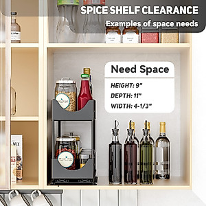 Amazer Pull Out Spice Rack Organizer for Cabinet, Slide Out Spice Rack Organizer for Cabinet, 2-Tier Spice Rack for Kitchen, Adjustable Sides, Narrow Spice Organizer, 4" W x 11" D x 9" H
