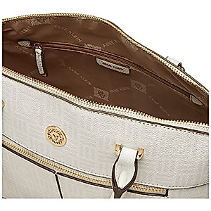 Anne Klein Dome Satchel, Cool Grey Lion Logo Print/Anne White