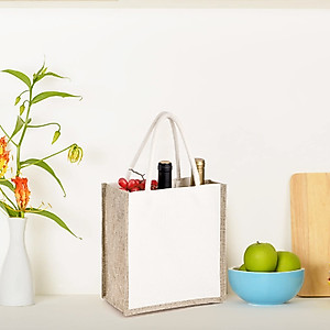 SOUJOY 6 Pack Burlap Tote Bags, Reusable Jute Gift Totes with Handles, Medium Beach Bags, Canvas Grocery Shopping Totes for Bridesmaid, DIY, Shopping, Pool, Wedding Bag