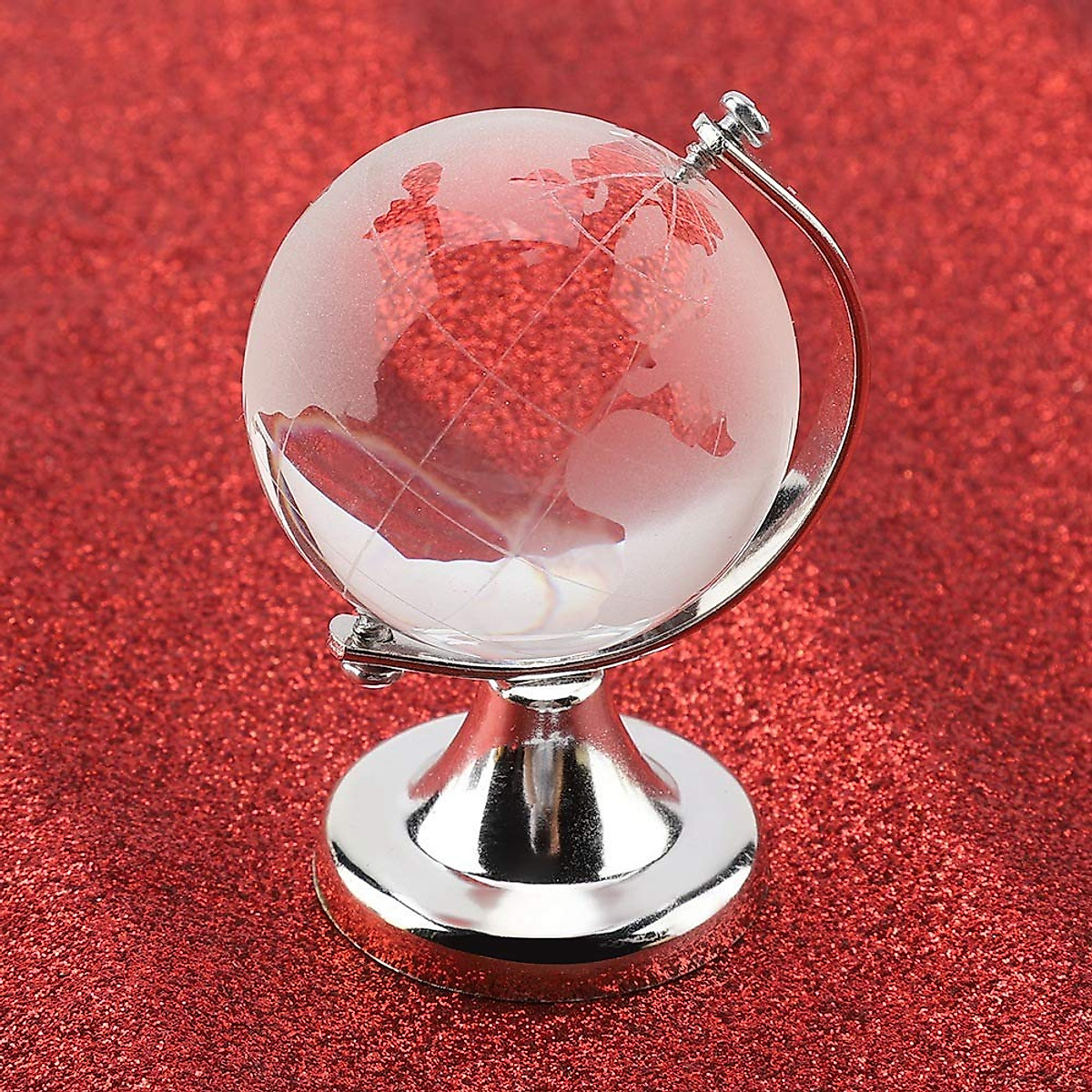 Clear Crystal Sphere, 6.5x4cm Mini Round Earth Globe World Map Ball with Metal Stand Decor Crystal Glass Ball Decorative(Sliver)