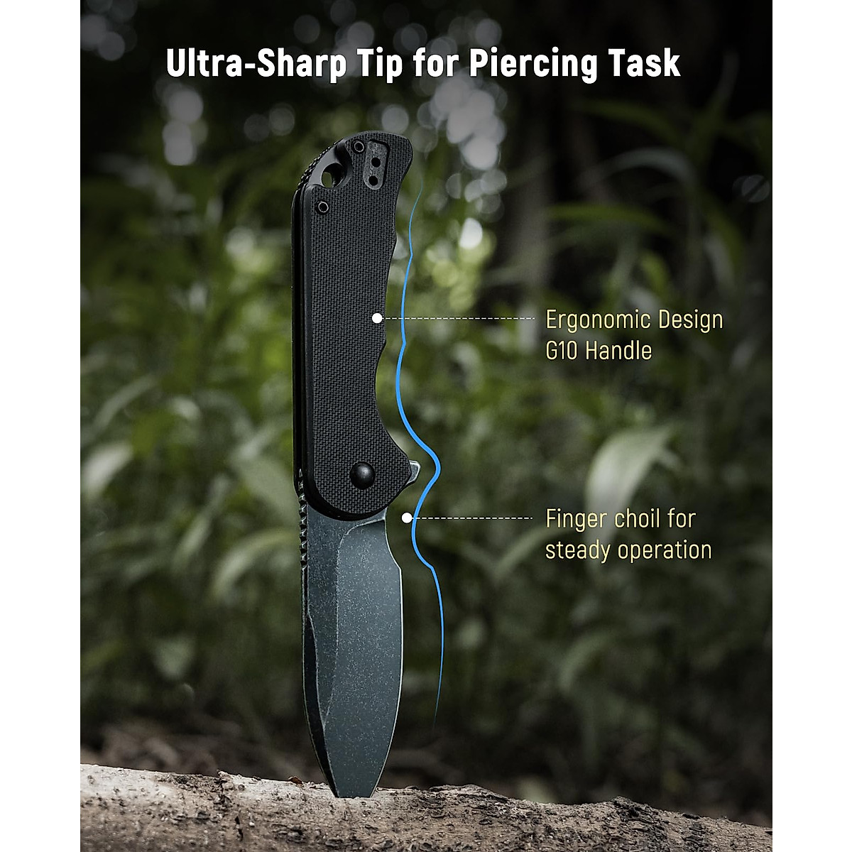 KEXMO Pocket Knife for Men - 2.99" D2 Blade G10 Handle Folding Pocket Knife with Clip - Small EDC Knife for Tactical Hunting Hiking Camping Survival Gift for Men Dad Women, Black