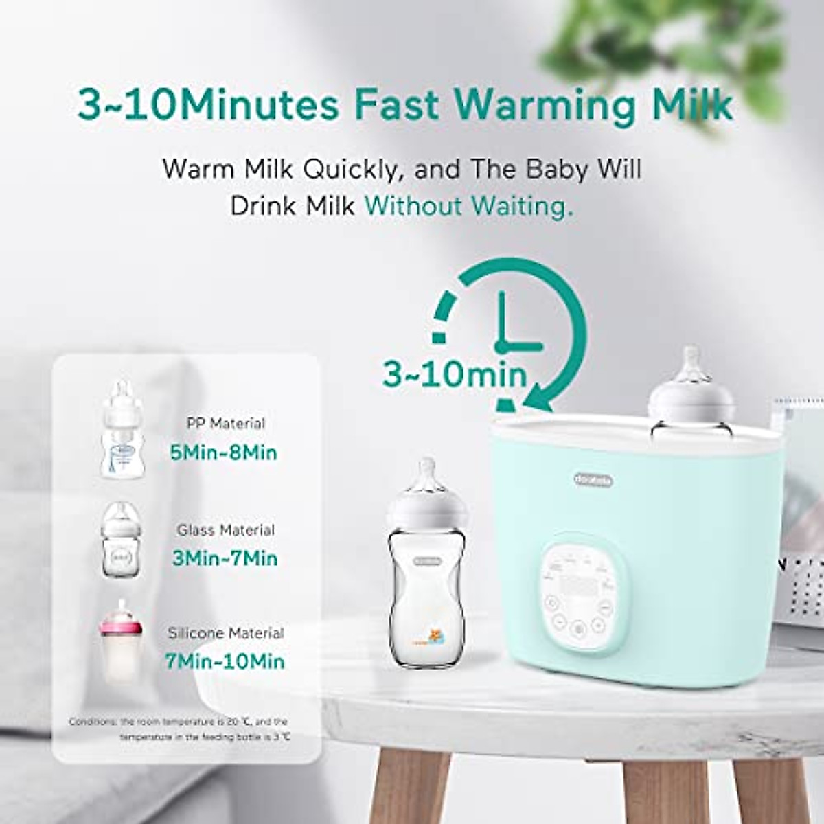 DORABELA Baby Bottle Warmer, 8-in-1 Fast Double Bottle Warmer for Baby Food Heating and Defrosting, BPA Free, Smart Operating Panel, 24H Temperature Control and Preset Time for Breastmilk or Formula