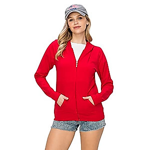 LALAPARKS Lightweight Cotton Zip-Up Hoodie Jacket - Comfy Casual Active Plain Everyday Wear - Red Large