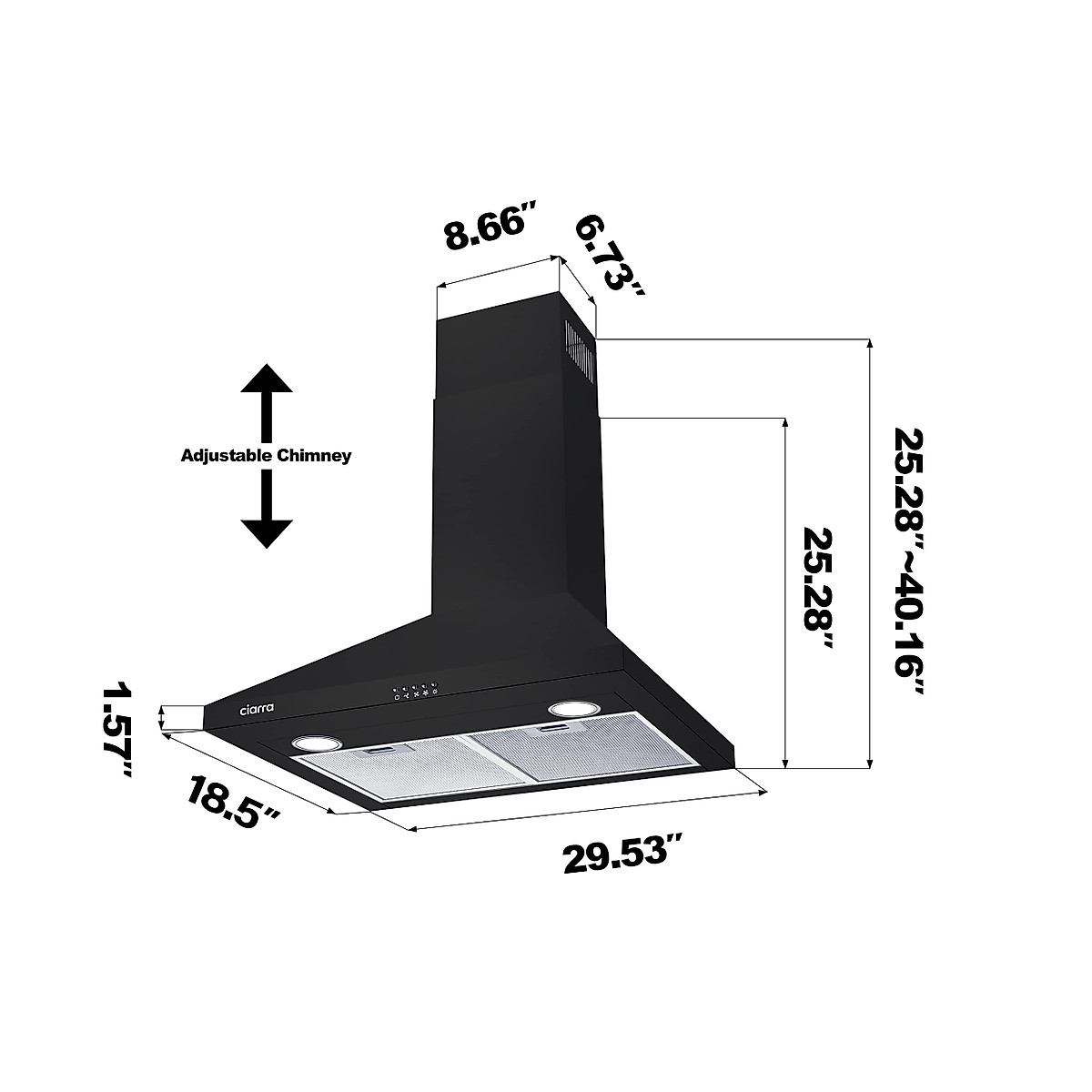 Black Range Hood 30 inch 450 CFM Wall Mount Range Hood with Anti-Fingerprint Design, Stove Hood Vent for Kitchen with 3 Speed Fan, Ducted and Ductless Convertible, CAB75206P