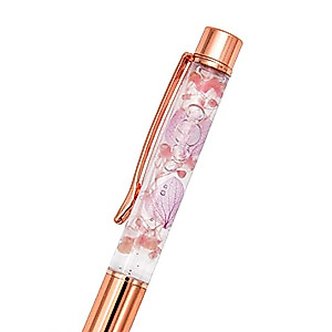 Gullor 5 Pieces Liquid Floral Ballpoint Pens for Gift, Fancy Metal Unique Flower Set for Desk Accessories, Rose gold