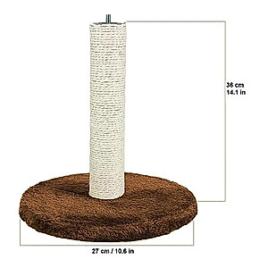 Cat Scratching Post with Premium Natural Sisal Rope - Cats Scratch Post Indoor Play for Small Kitten with Dangling Ball & Feather Toy Covered with Soft Smooth Plush Fabric, Stable Cat Stand (Brown)