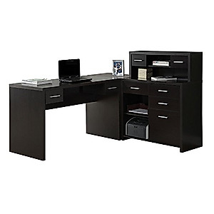 Monarch Specialties Computer Desk L-Shaped - Left or Right Set- Up - Corner Desk with Hutch 60"L (Cappuccino)