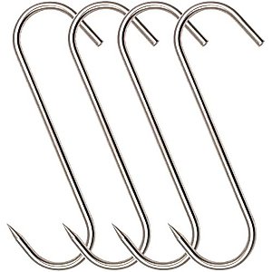Alele 10" Meat Hook 10mm Heavy Duty Stainless Steel Butcher Hooks for Hanging Beef (10inch 10mm 4p)