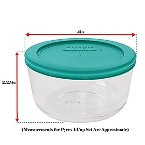 Pyrex (4 7202 1-Cup Glass Bowls & (4) 7202-PC 1-Cup Turquoise Lids