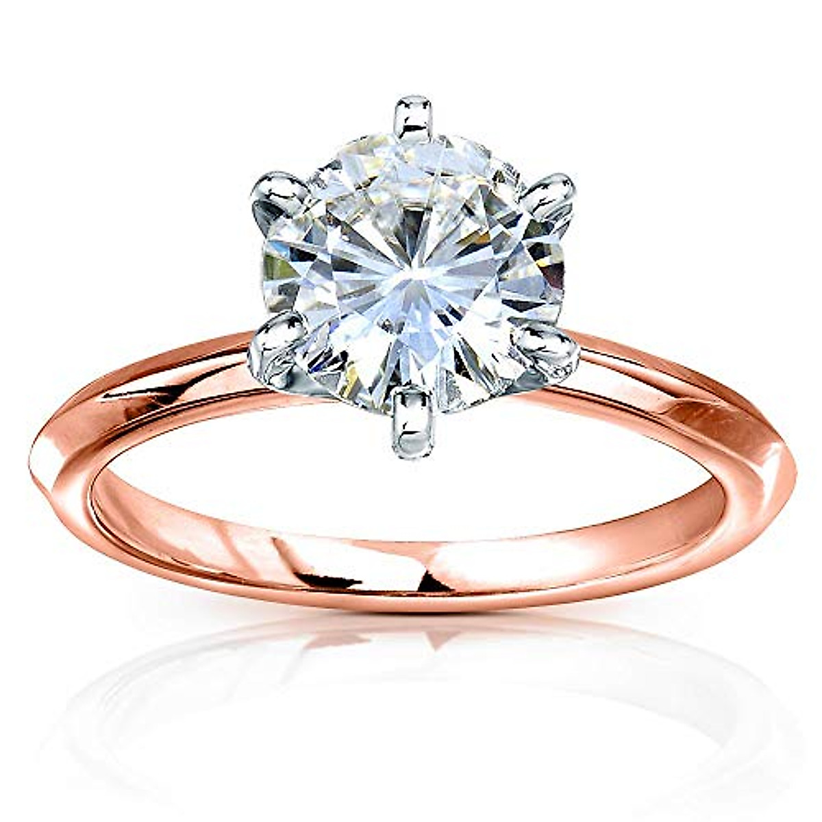 Kobelli Classic Solitaire Round Brilliant Moissanite Engagement Ring 2 Carats 14k Rose Gold, 6.5