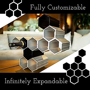 WineHive Modern Contemporary Modular and Customizable Anodized Aluminum Wine Storage System for Wine Collectors and Wine Lovers – 5 Cell Kit - Black