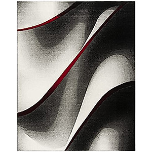 SAFAVIEH Hollywood Collection Area Rug - 8' x 10', Grey & Red, Mid-Century Modern Design, Non-Shedding & Easy Care, Ideal for High Traffic Areas in Living Room, Bedroom (HLW712K)
