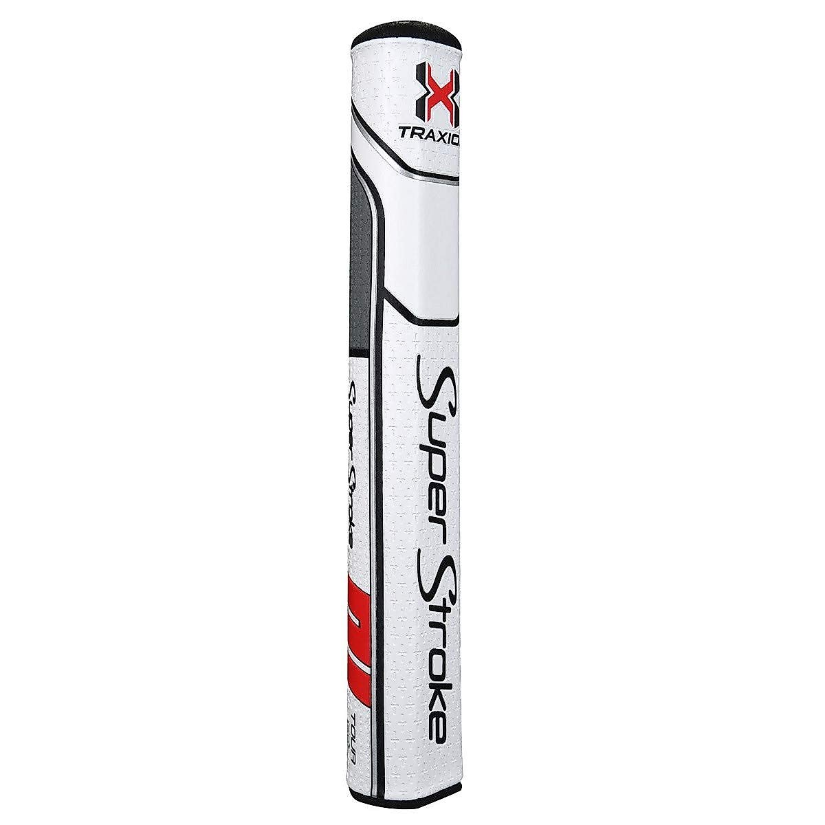 SuperStroke Traxion Tour Golf Putter Grip,White/Red/Gray (Tour 5.0) | Advanced Surface Texture that Improves Feedback and Tack | Minimize Grip Pressure with a Unique Parallel Design | Tech-Port