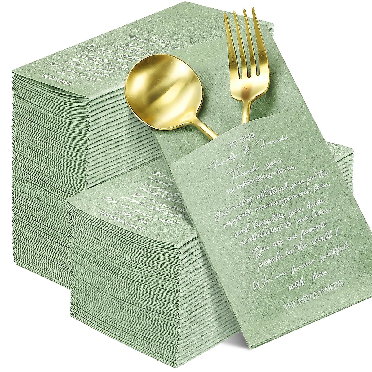 Tatuo 100 Pack Sage Green Napkins Disposable Linen Feel Dinner Napkins with Built in Flatware Pocket Sage Green Paper Napkins for Wedding Dinner Lunch Kitchen Birthday Party Favors