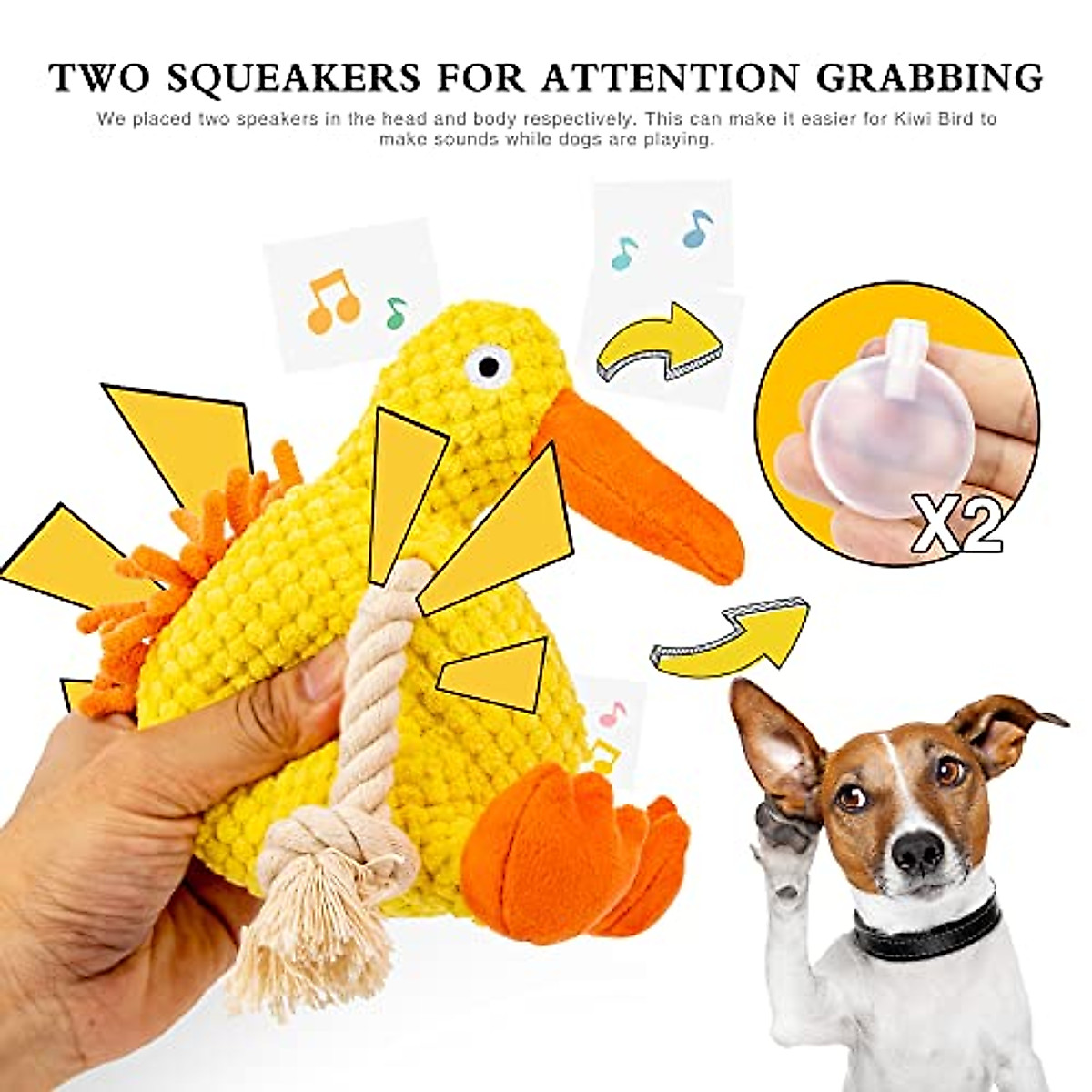 Suertree Squeaky Dog Toys for Aggressive Chewer, Interactive Dog Toys for Medium, Large Dogs, Duck, Chicken, Bird Dog Plush Toys, Dog Birthday Toy with Crinkle Paper, Dog Rope Toys, Dog (Large)