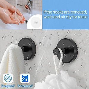 JUYSON Suction Cup Hooks for Shower, Bathroom Shower Suction Hooks for Windows, Glass, Mirror, Tile, Adhesive Towel Hook for Hanging, Loofah, Robe, Matte Black, 2 Pack