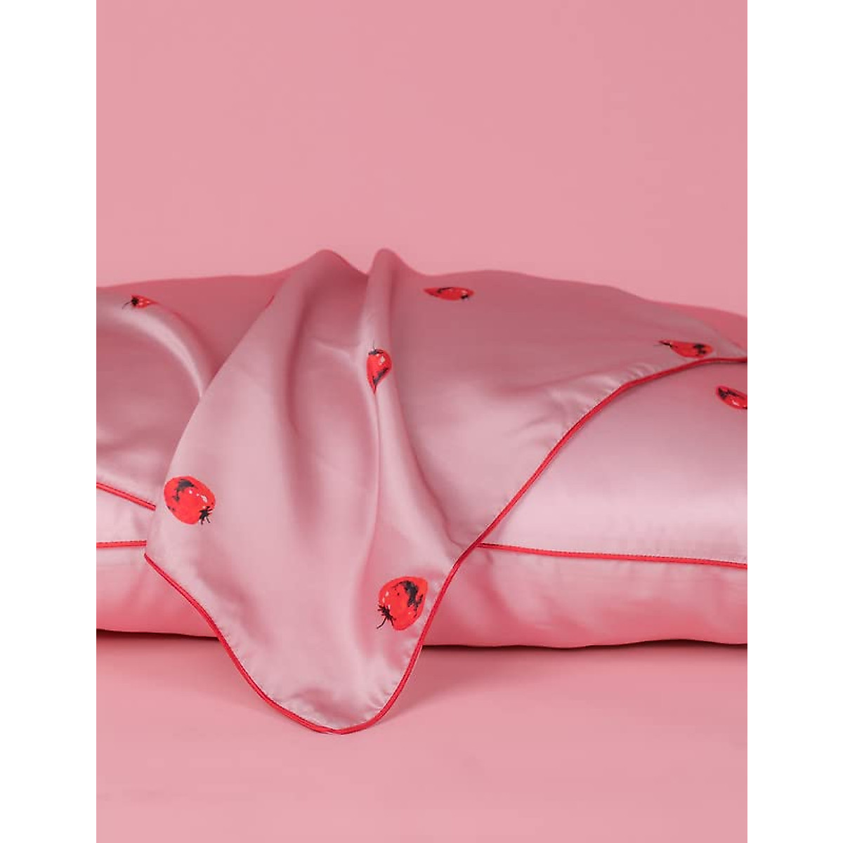 THXSILK Mulberry Silk Pillowcase with Tencel Underside for Hair and Skin, 1 Pcs Luxury 19 Momme Mulberry Silk Pillow Cases with Hidden Zipper Closure, King, Strawberry-Pink