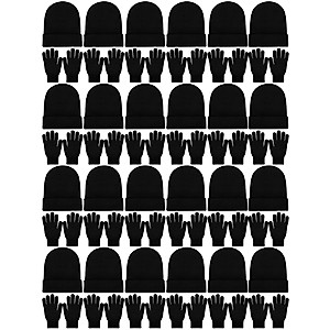 48 Pack Winter Beanies and Gloves Combo Pack Unisex Winter Accessories Men's Winter Gloves Winter Cozy Gift Set for Women Men (Black)