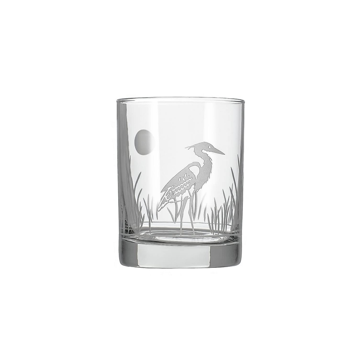 Rolf Glass Heron Double Old Fashioned Glass 13 ounce – Whiskey Glass – Lead-Free Glass Tumbler - Etched Whiskey Tumbler Glasses – Proudly Made in the USA (Set of 2)