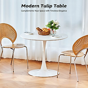 VONLUCE Round Dining Table, 36 Inch Tulip Table with MDF Top and Steel Base, Small Pedestal Table for Dining Room Kitchen Living Room More, Modern Bistro Table Kitchen Table with 220lb Capacity, White