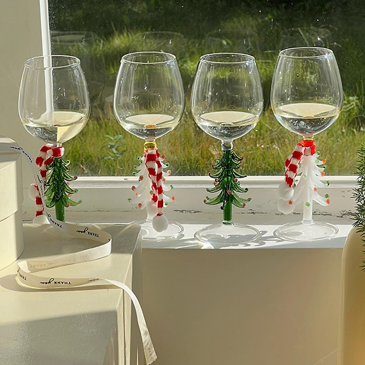 3D Cup With Christmas Tree Figurine Inside Stemless Glass For Wine Water Milk Goblet-Drinking Glass Cup