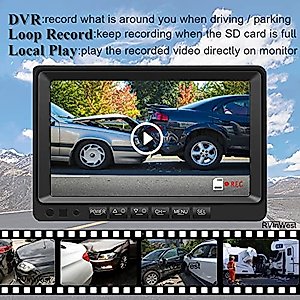 Backup Camera System with 9'' 1080P Monitor for RV Semi Box Truck Trailer Camper, 4 Split Screen Quad View HD DVR Record Monitor + IP69 Waterproof Night Vision Rear Side View Camera Avoid Blind Spot