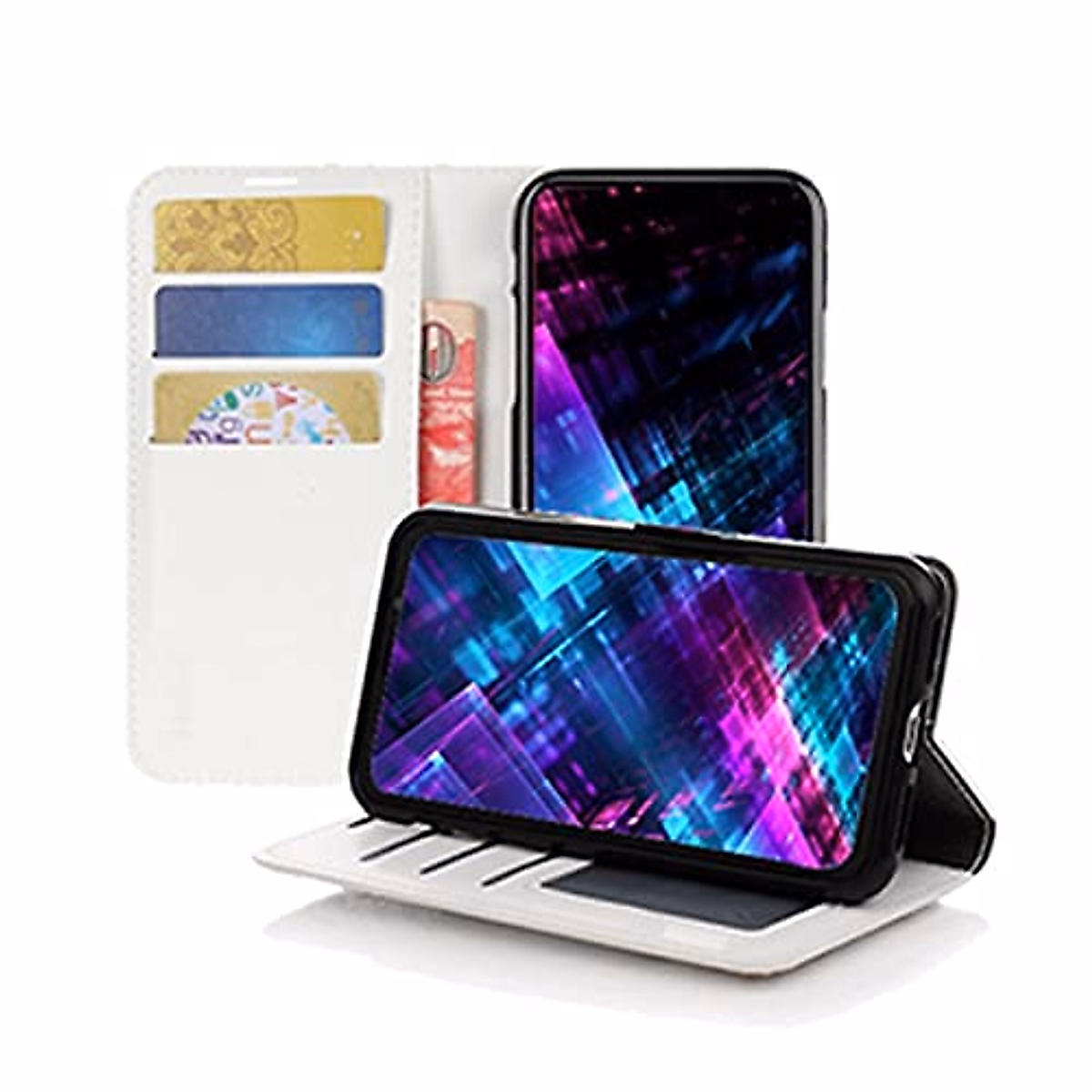 Fairy Art Crystal Wallet Case Compatible with Samsung Galaxy Z Fold 5 - Little Flowers - White - 3D Handmade Sparkly Glitter Bling Leather Cover with Screen Protector & Neck Strip Lanyard