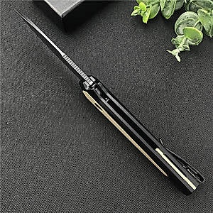 7.8in Assisted Open Button Lock Pocket Knife, Folding Knife,D2 Blade Aluminium Alloy Handle, Utility EDC Tool for Men Women Gift (Black handle)