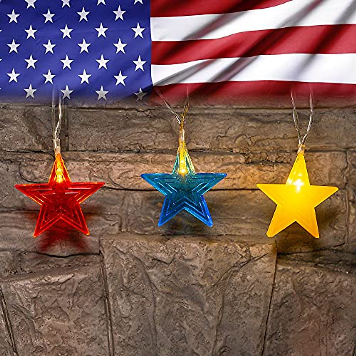 Dazzle Bright Star String Lights Decorations, 9.5 Feet 18 LED American Stars Battery Powered Red White Blue Lights, Christmas Decoration for Indoor and Outdoor