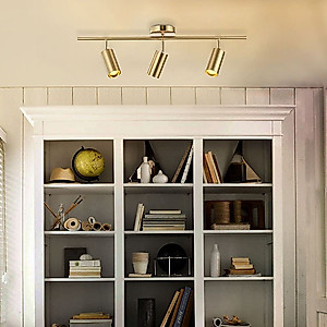 KCO Lighting Modern Brass Gold Track Lighting 3-Lights Modern Kitchen Track Lighting Fixtures Indoor Flush Mount Ceiling Spotlights Dimmable LED Ceiling Spot Light (3-Light)