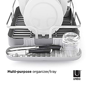 Umbra Holster Dish Rack– Molded Plastic Dish Drying Rack with Drainage Spout, Charcoal