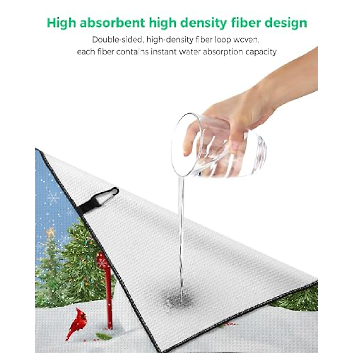 Golf Towel Christmas Snowman Xmas Tree Cardinal Blue,Waffle Pattern Microfiber Club Cleaner Golf Towels with Carabiner Clip for Women Men Dad,Winter Snowflake Golf Towel for Golf Bags,24x16in