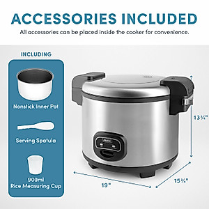 Aroma Housewares 60-Cup (Cooked) (30-Cup UNCOOKED) Commercial Rice Cooker, Stainless Steel Exterior (ARC-1130S),Silver