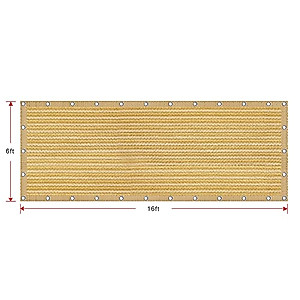Shatex 90% Shade Fabric 6X 16ft Sun Shade Cloth Taped Edge with Grommets Sun-Block Mesh Shade for Pergola Cover Canopy Wheat, 12 Bungee Balls