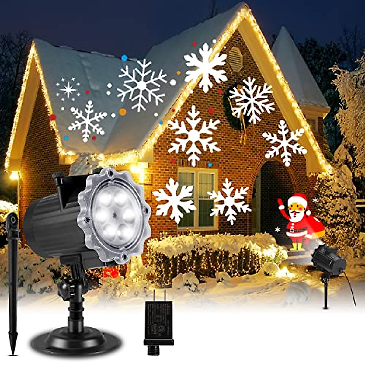 Christmas Projector Lights Outdoor, GreenClick Upgraded 3-in-1 Snowflake Projector with 12 HD Slide Patterns Bright IP65 Waterproof Holiday Projection Indoor for Xmas, Easter Day, House Decoration