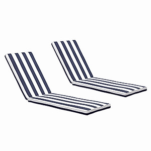 PERFECT GARDEN 2-pcs Set Chaise Lounge Cushion Weather Resistant & Fade Resistant for Outdoor Patio Furniture, Ideal for Lawn & Pool, 74.5" W x 22" D (White Blue Striped)