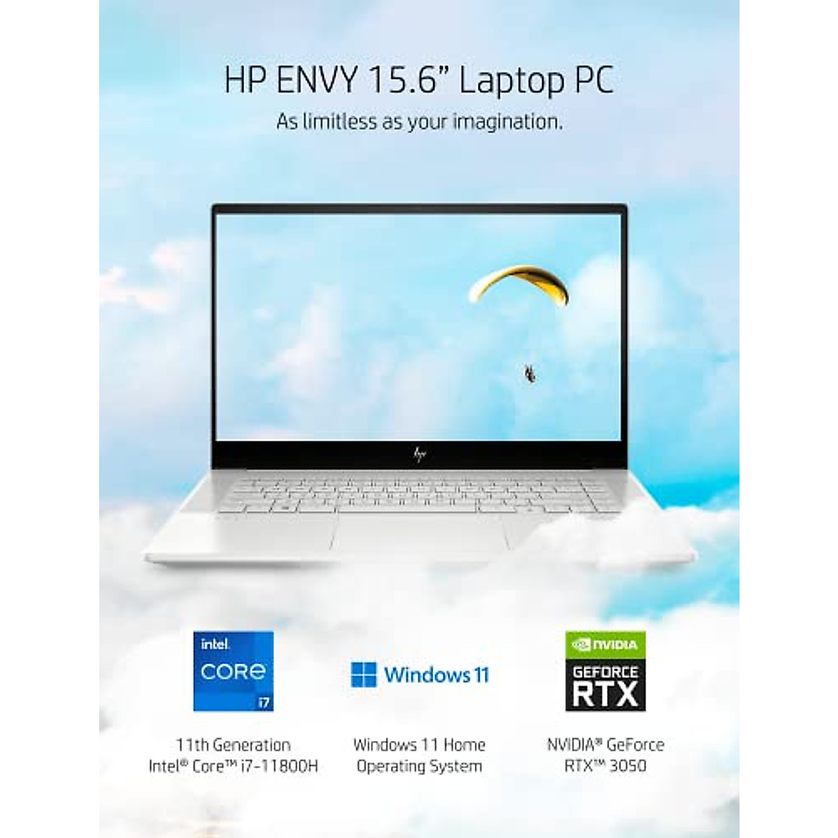 HP Envy 15 Laptop, NVIDIA GeForce RTX 3050, 11th Gen Intel Core i7-11800H, 16 GB RAM, 512 GB SSD, 1080p Touchscreen, Windows 11, Advanced Cooling System, Webcam w/Camera Shutter (15-ep1010nr, 2021)
